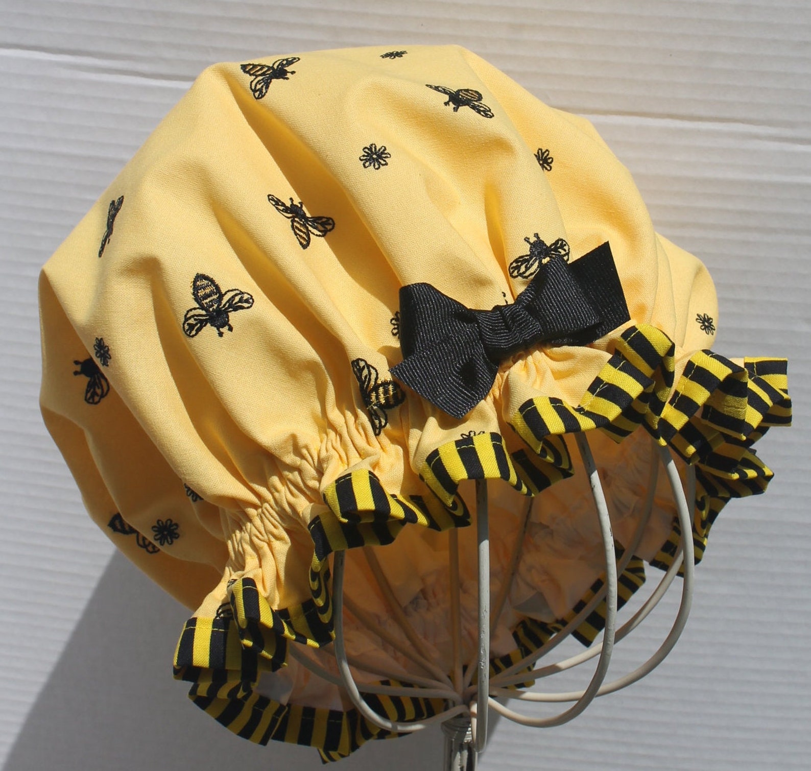 EMBROIDERED BUMBLE BEES Ladies Designer Shower Cap: Cotton Fabric ...