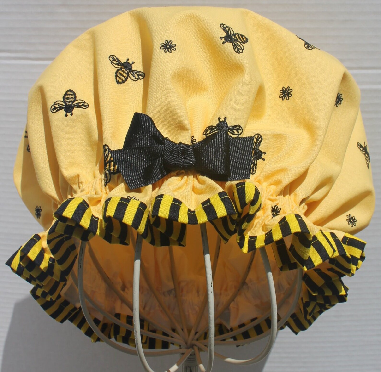 EMBROIDERED BUMBLE BEES Ladies Designer Shower Cap: Cotton Fabric ...