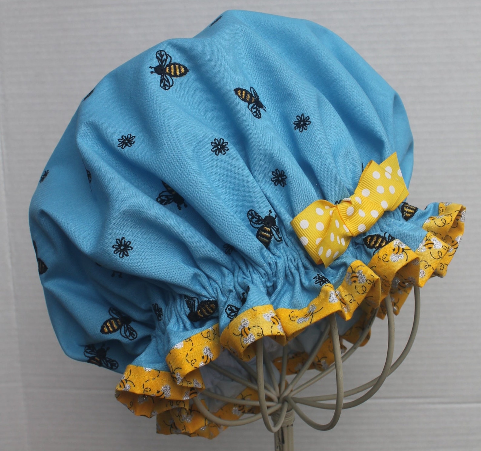 EMBROIDERED BUMBLE BEES Ladies Designer Shower Cap: Cotton Fabric ...