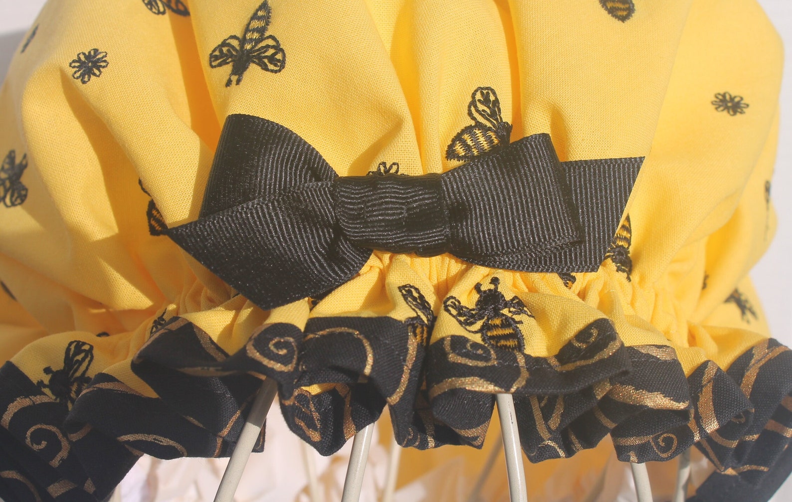 EMBROIDERED BUMBLE BEES Ladies Designer Shower Cap: Cotton Fabric ...