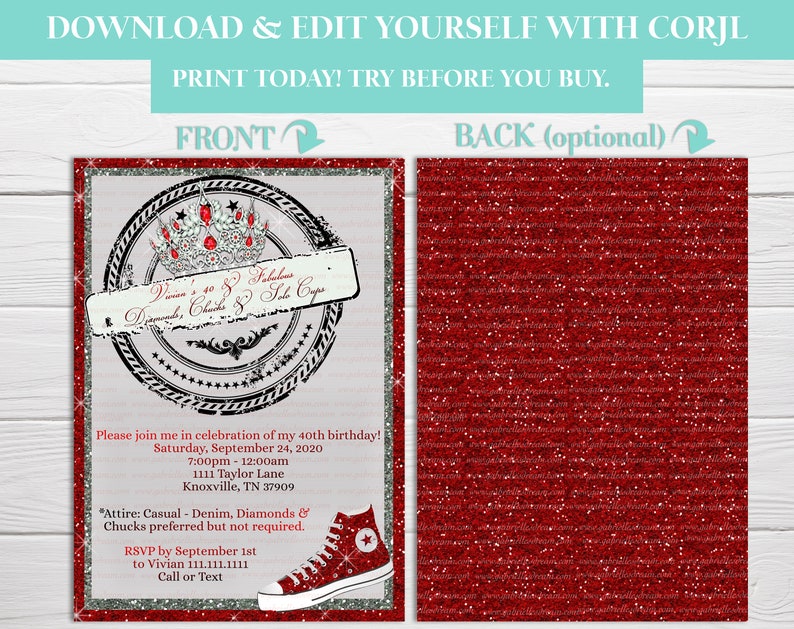 Converse and Bling Invitations Fabulous and 40 Invitations | Etsy