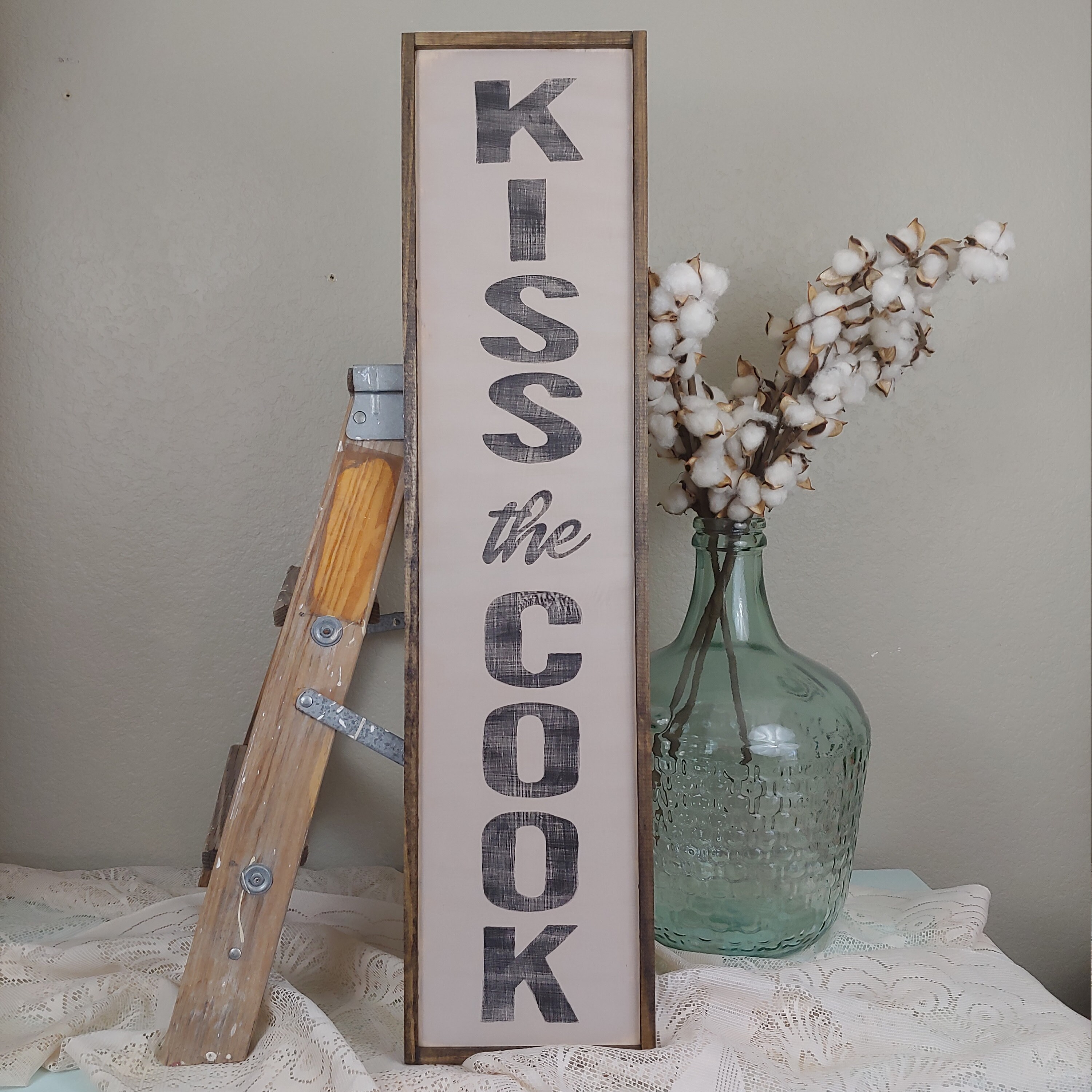 Kiss the Cook Sign Vertical Kiss the Cook Sign Kitchen Sign | Etsy