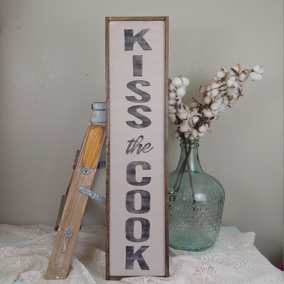 Kiss the Cook Sign Vertical Kiss the Cook Sign Kitchen Sign | Etsy