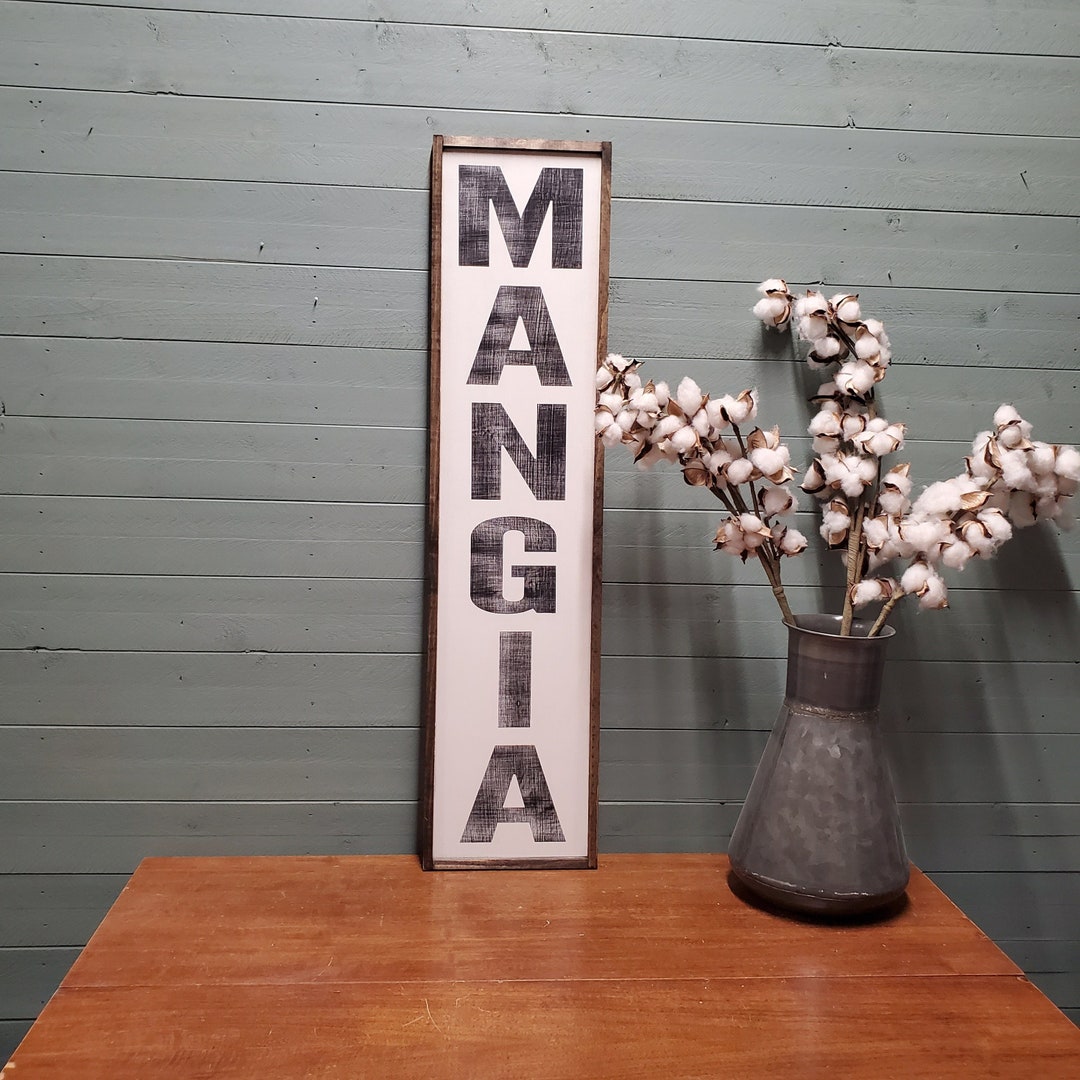 Vertical Mangia Sign, Italian Kitchen Sign, Rustic Italian Decor ...