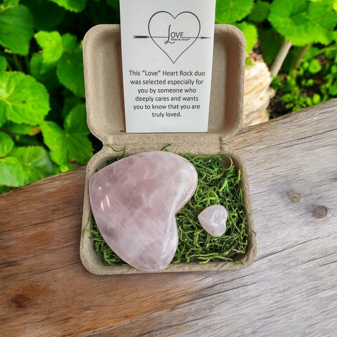 Rose Quartz Love Heart Rock Duo, Caring Gift, Perfect Valentine's Gift ...