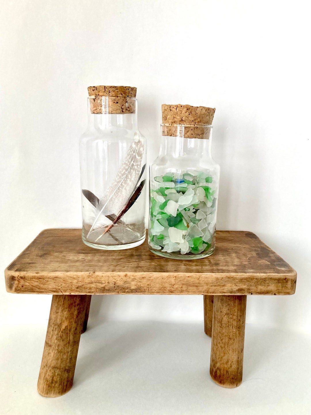 Collection of 2 Vintage Clear Glass Cylinder Storage Jars With Cork ...
