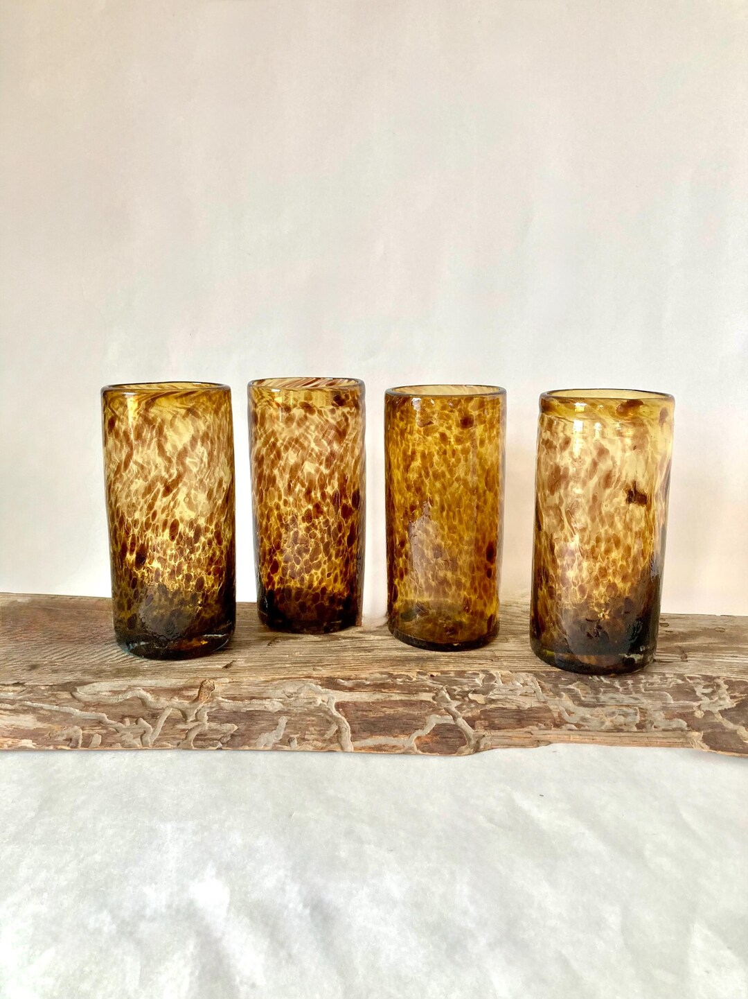 Handblown Tortoise Shell Drinking Glass Tumbler Set of 4 - Etsy
