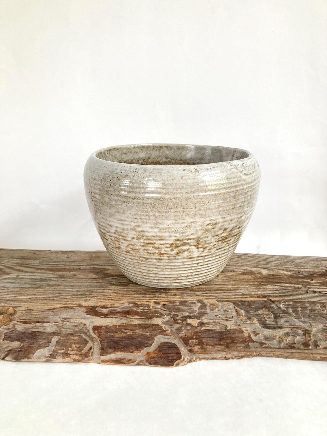 Vintage Zanesville Homespun Stoneage Pot Planter Modern Ribbed Pottery ...