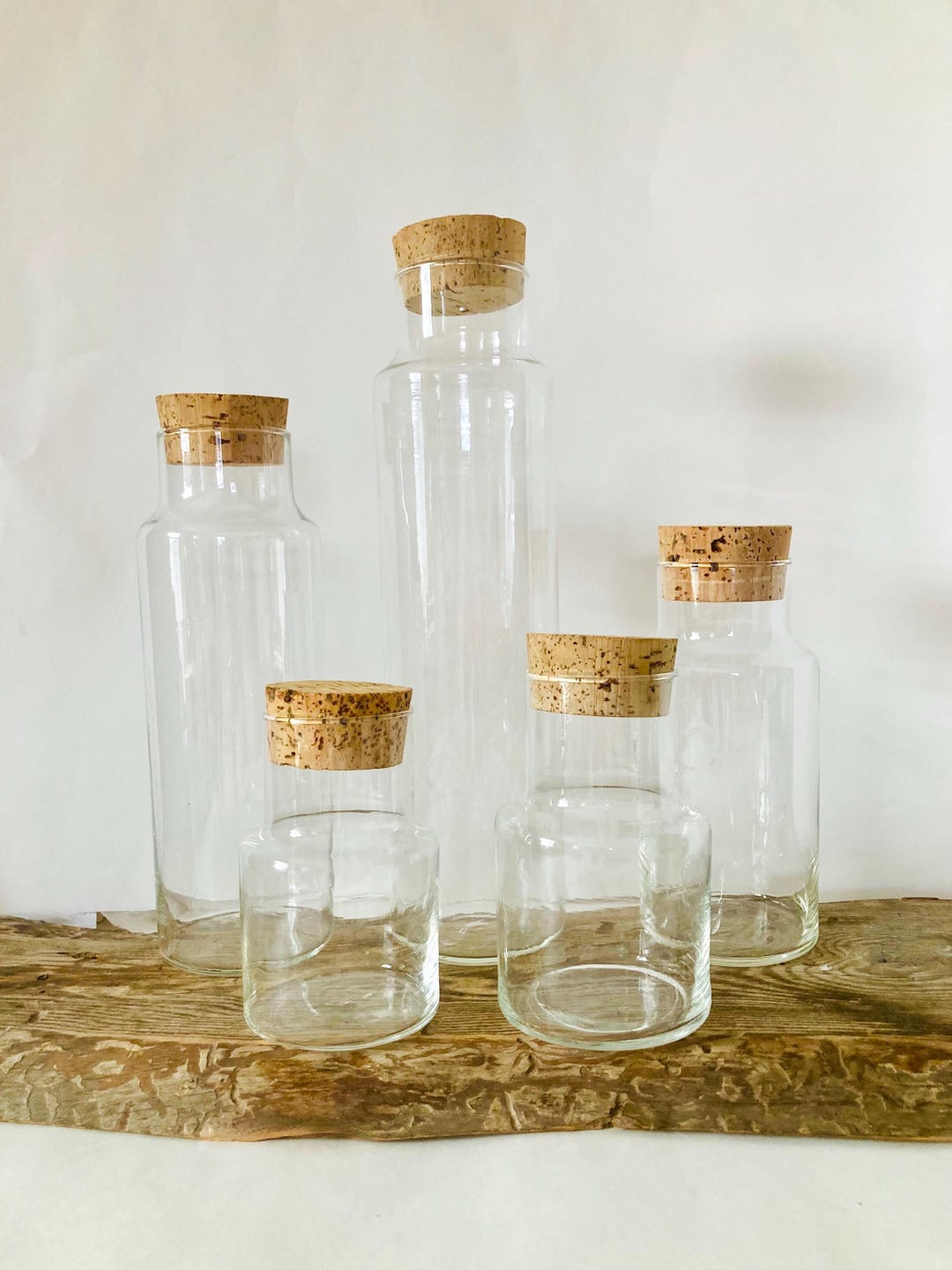 Glass Containers With Cork Lids - Set of 5 Graduated Storage Jars - Etsy