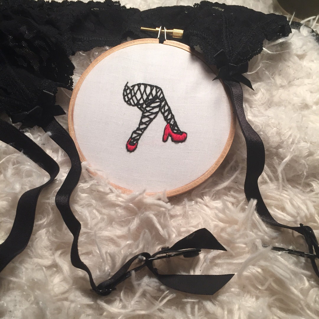 Embroidery/hoop Art Legs in Fishnet Tights - Etsy