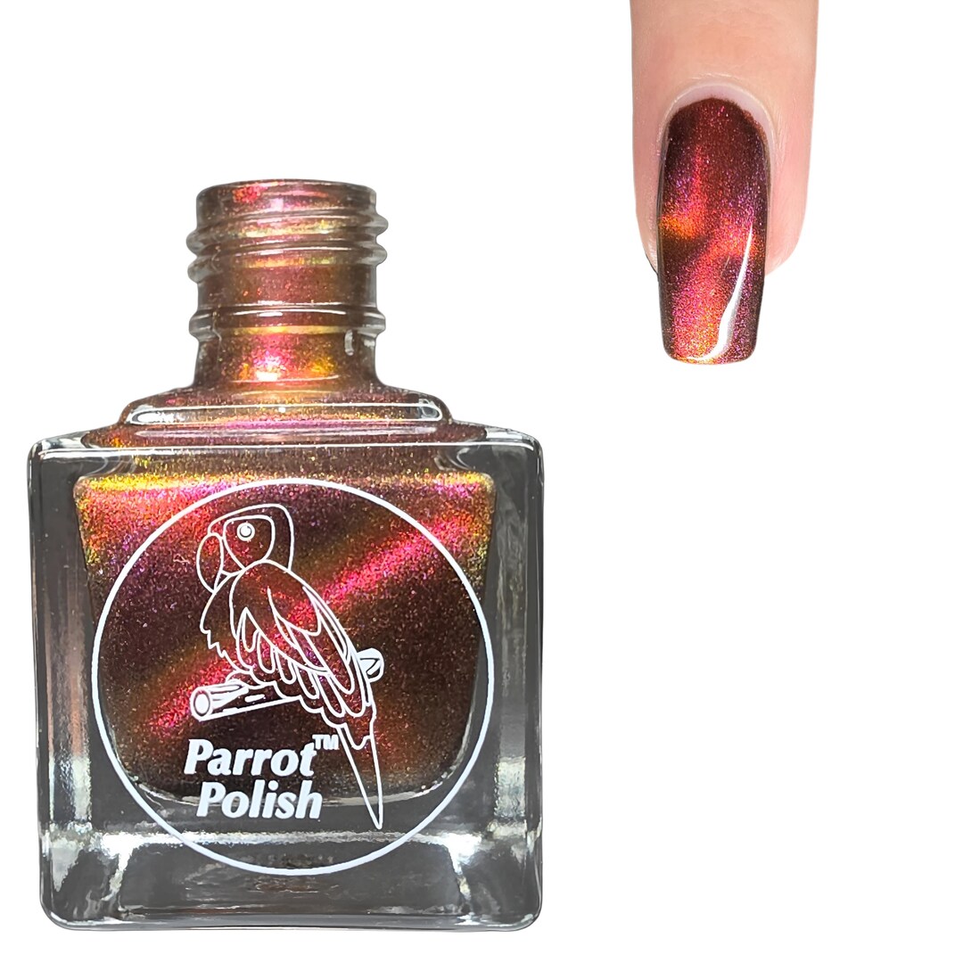 Parrot Polish Black Cat Multichrome Magnetic Nail Lacquer- Red /black ...