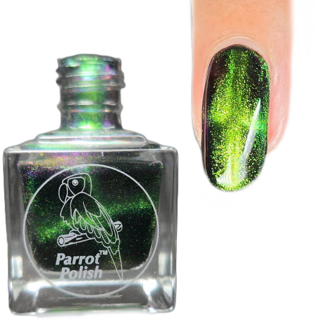 Parrot Polish Bengal Cat Multichrome Magnetic Nail Lacquer- Green ...