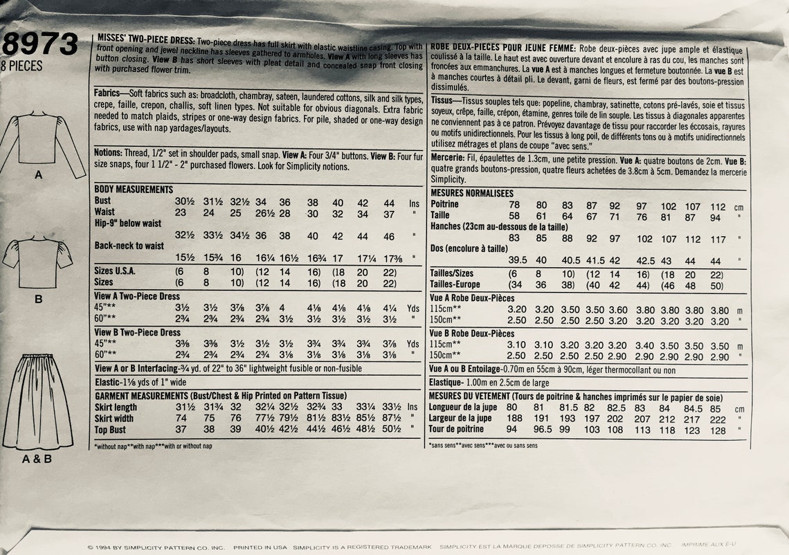 Simplicity 8973 Sewing Pattern vintage UNCUT | Etsy
