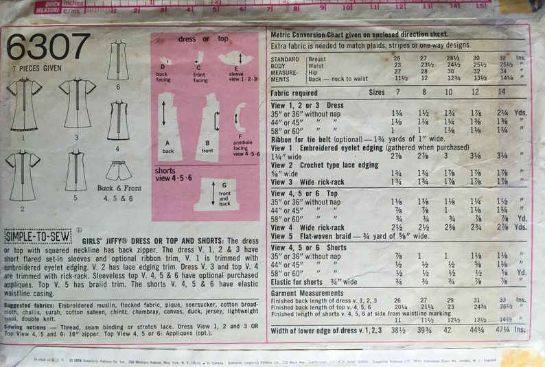 Simplicity 6307 Sewing Pattern vintage CUT - Etsy