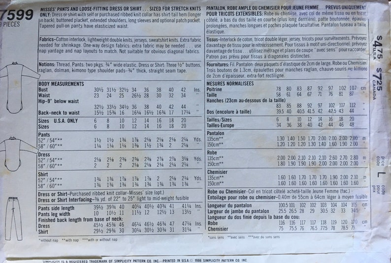 Simplicity 7599 Sewing Pattern vintage UNCUT | Etsy