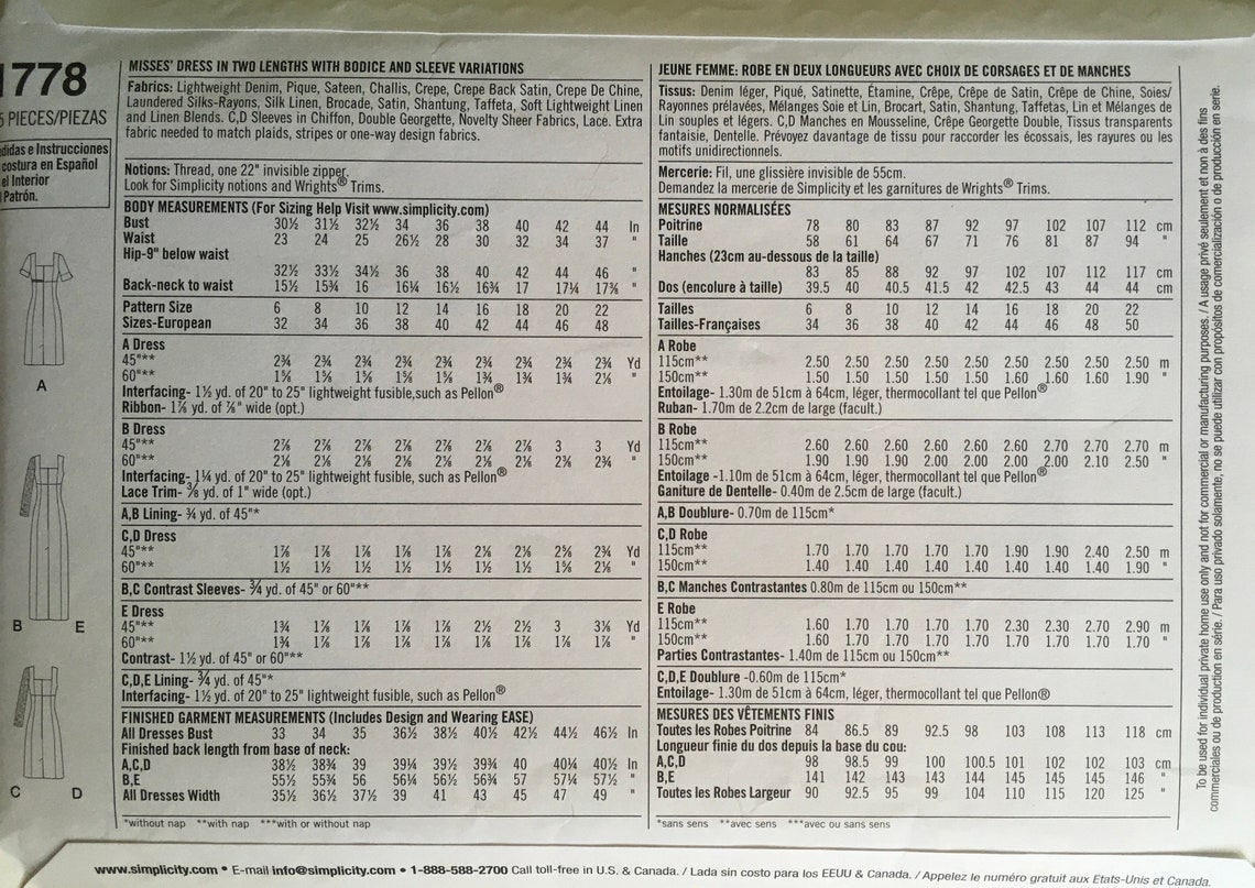 Simplicity 1778 Sewing Pattern UNCUT - Etsy