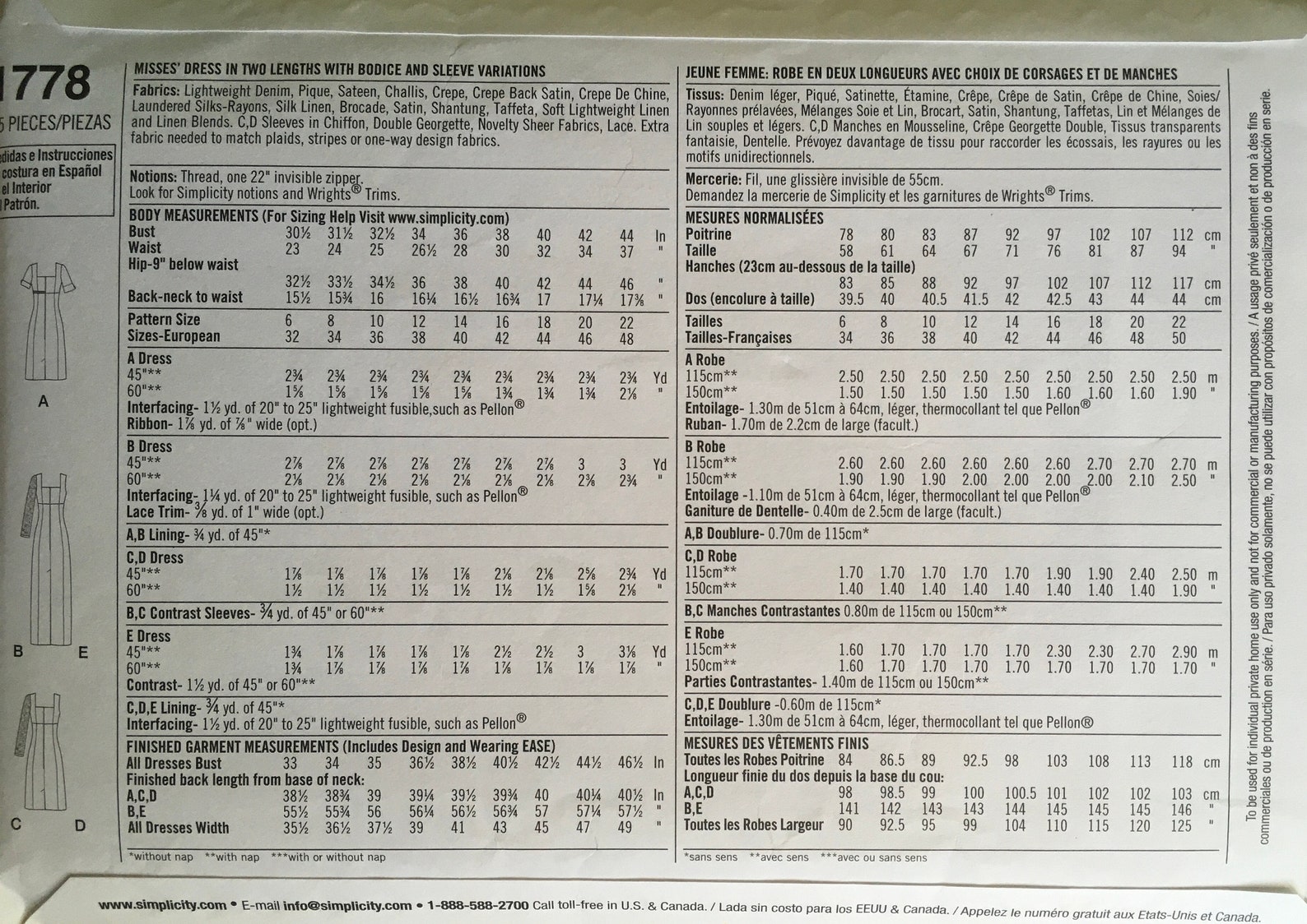 Simplicity 1778 Sewing Pattern UNCUT - Etsy