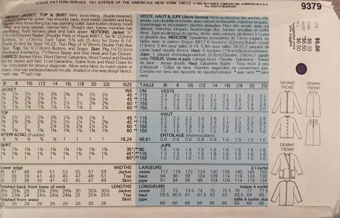 Vogue 9379 Sewing Pattern vintage UNCUT - Etsy