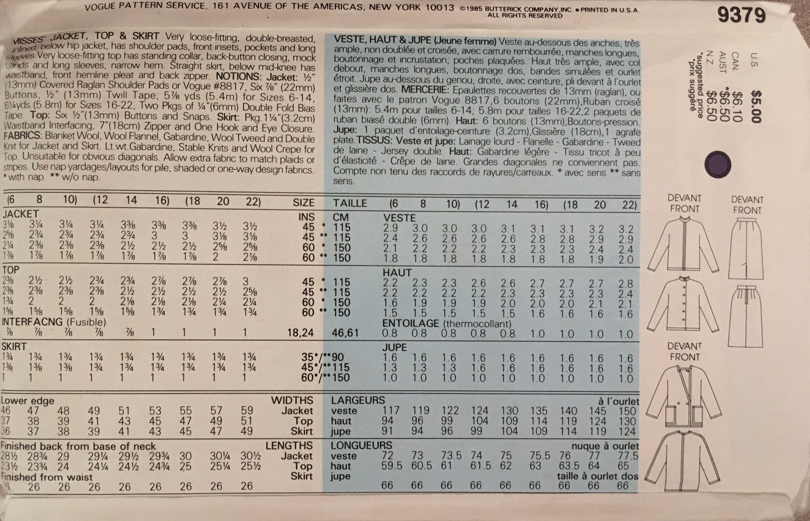 Vogue 9379 Sewing Pattern vintage UNCUT - Etsy