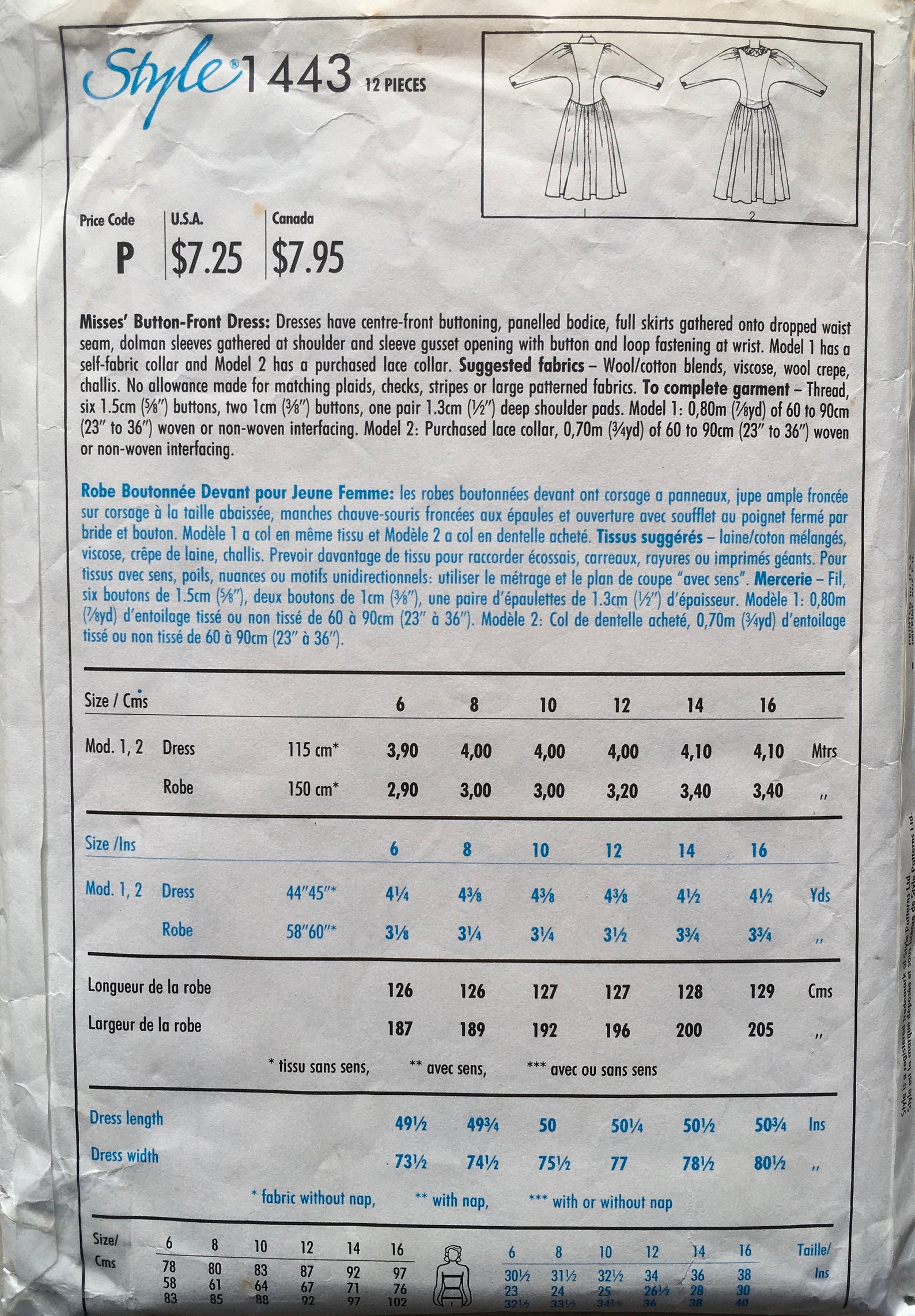 Style 1443 Sewing Pattern vintage CUT - Etsy