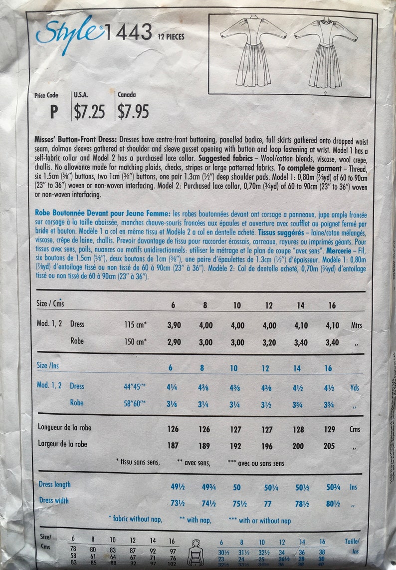 Style 1443 Sewing Pattern vintage CUT - Etsy