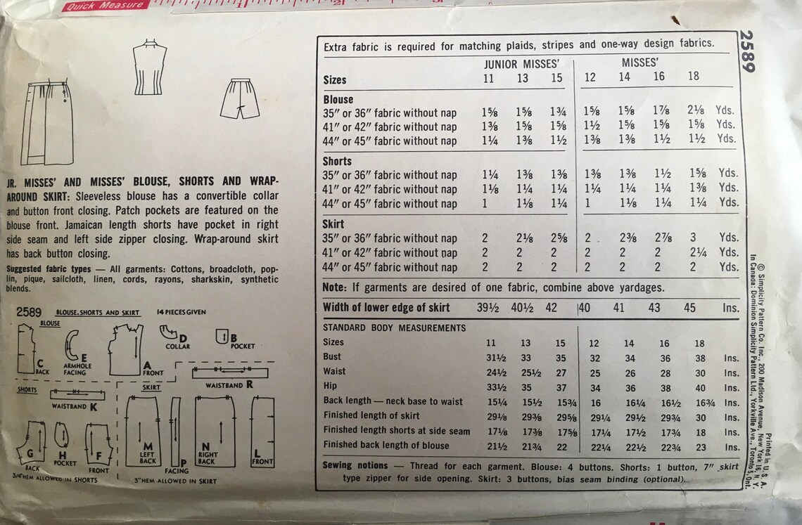 Simplicity 2589 Sewing Pattern vintage CUT - Etsy