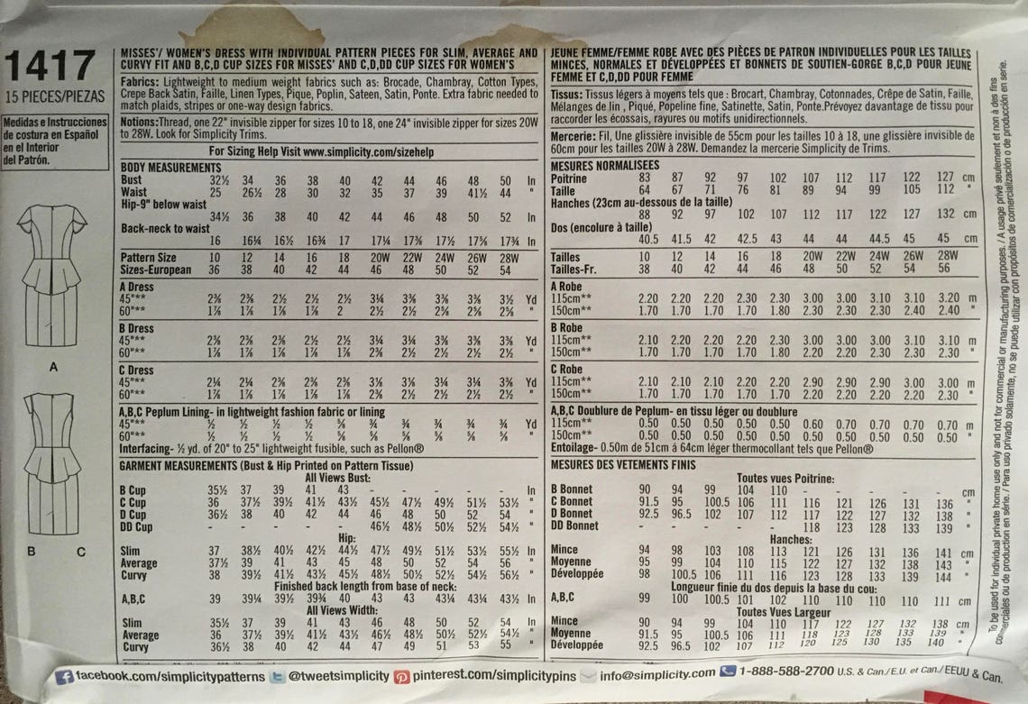 Simplicity 1417 Sewing Pattern UNCUT - Etsy