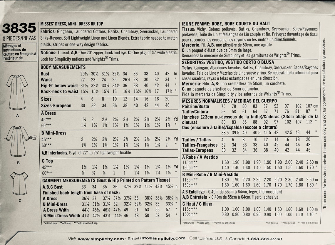 Simplicity 3835 Sewing Pattern CUT | Etsy