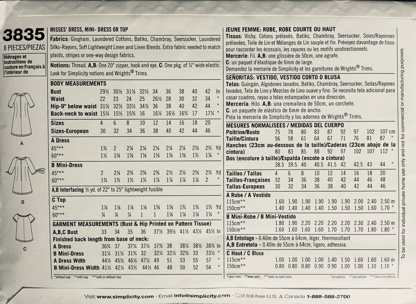 Simplicity 3835 Sewing Pattern CUT | Etsy
