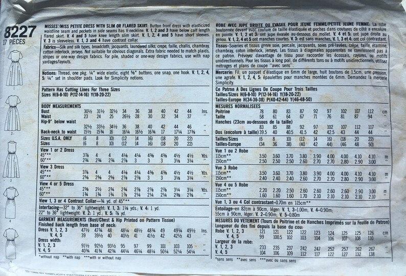 Simplicity 8227 Sewing Pattern vintage CUT - Etsy