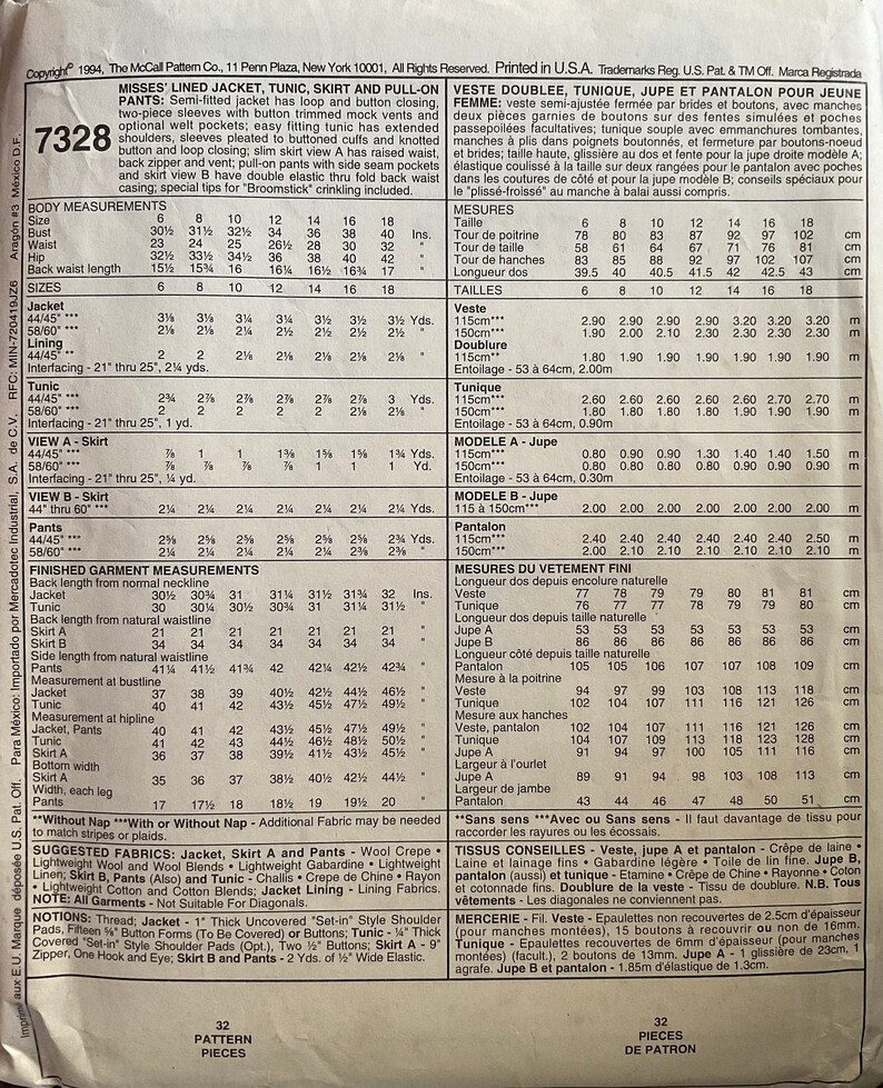 Mccall's 7328 Sewing Pattern vintage UNCUT - Etsy