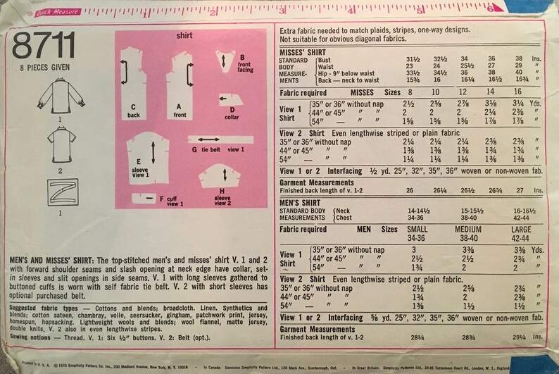 Simplicity 8711 Sewing Pattern vintage CUT - Etsy