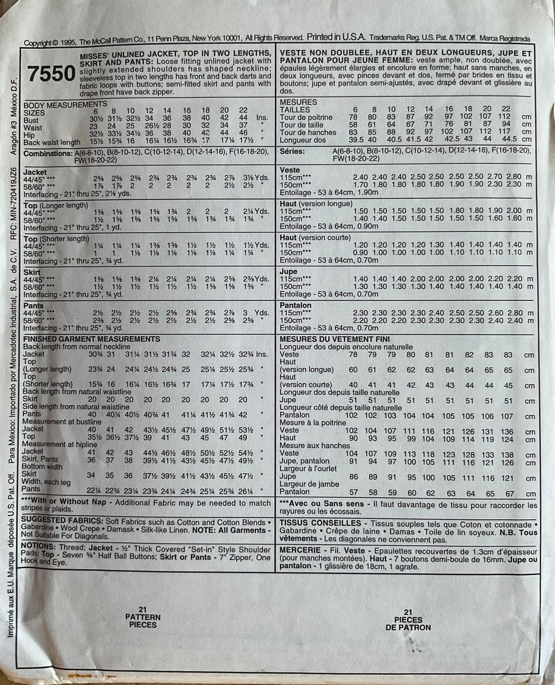 Mccall's 7550 Sewing Pattern vintage UNCUT - Etsy