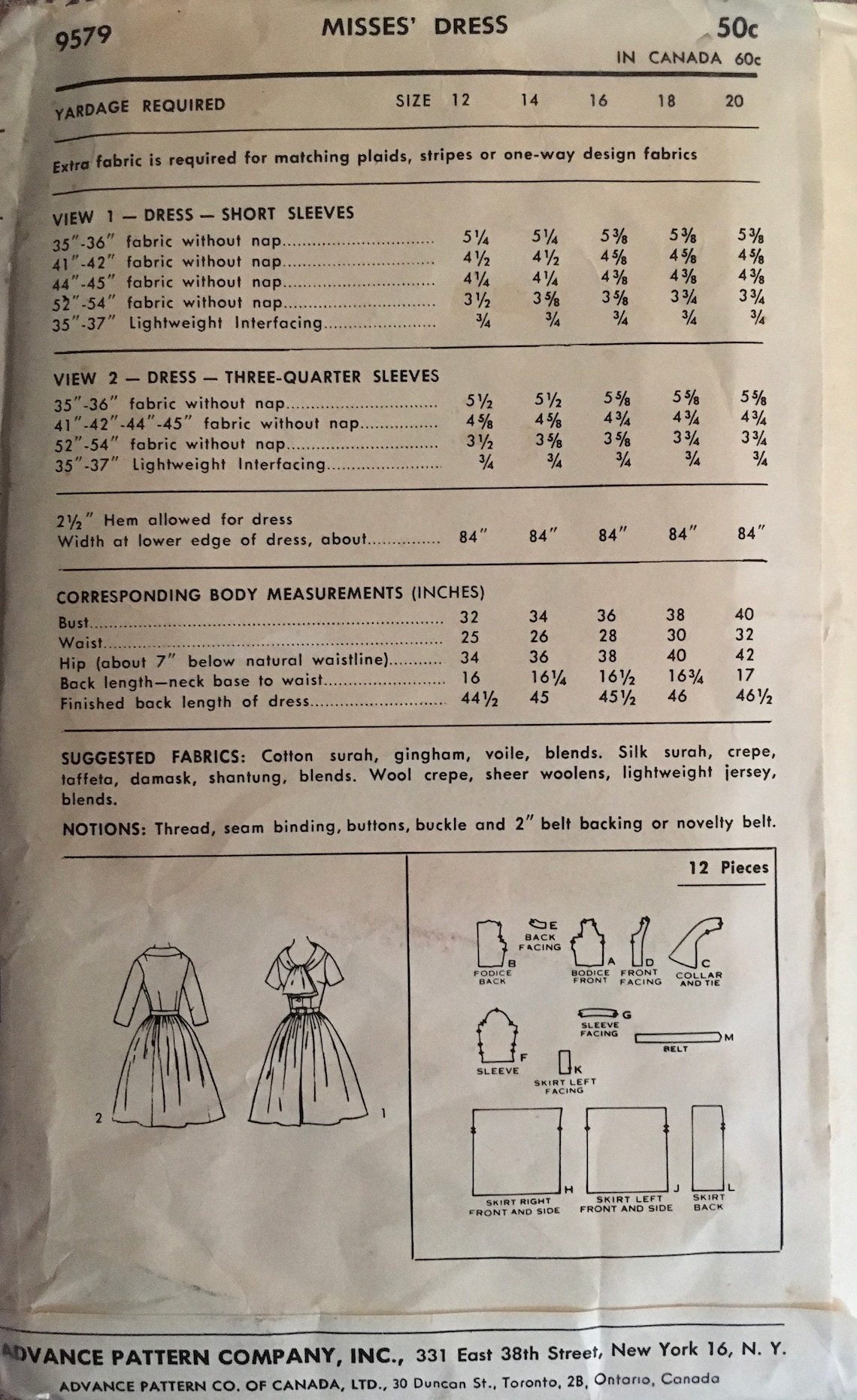 Advance 9579 Sewing Pattern vintage CUT - Etsy