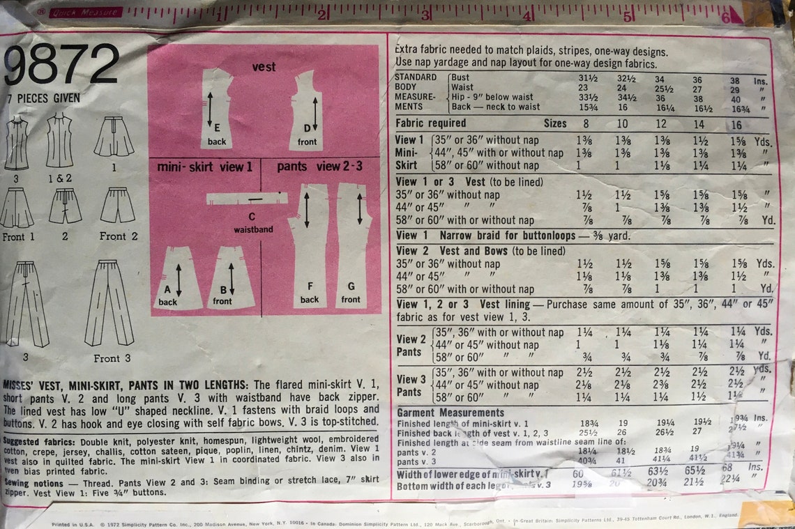 Simplicity 9872 Sewing Pattern vintage CUT - Etsy