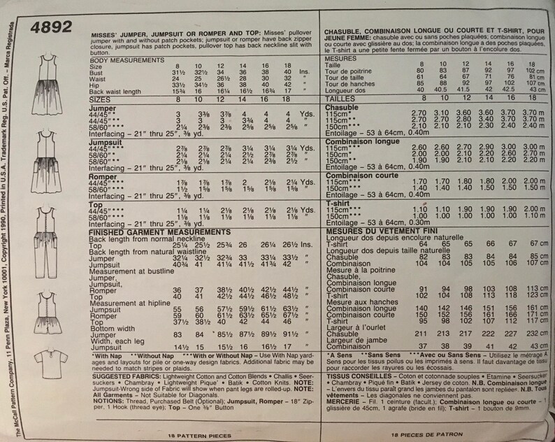 Mccall's 4892 Sewing Pattern vintage CUT - Etsy