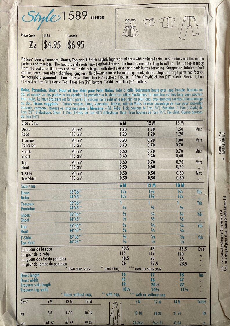 Style 1589 Sewing Pattern vintage CUT - Etsy