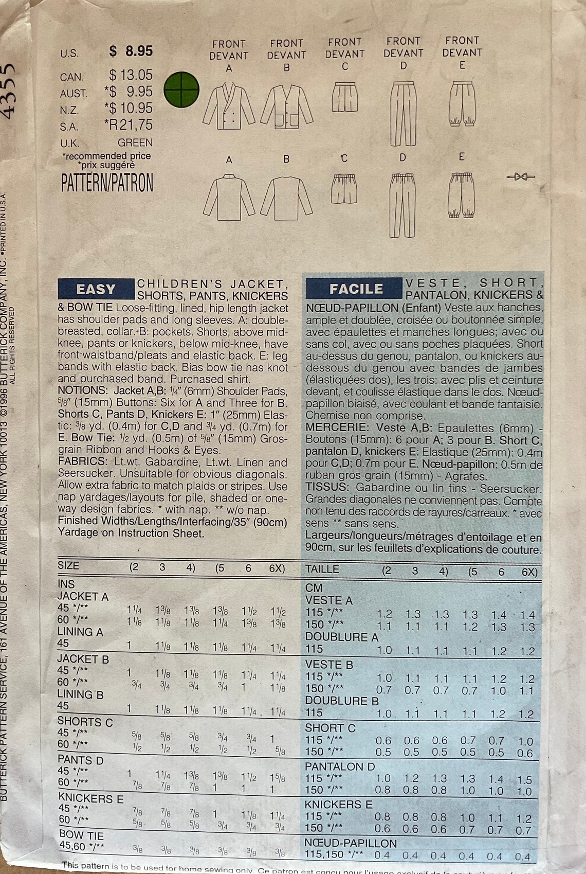 Butterick 4355 Sewing Pattern vintage UNCUT/CUT - Etsy