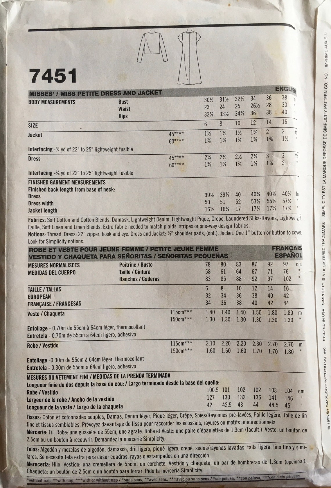 Simplicity 7451 Sewing Pattern vintage UNCUT - Etsy