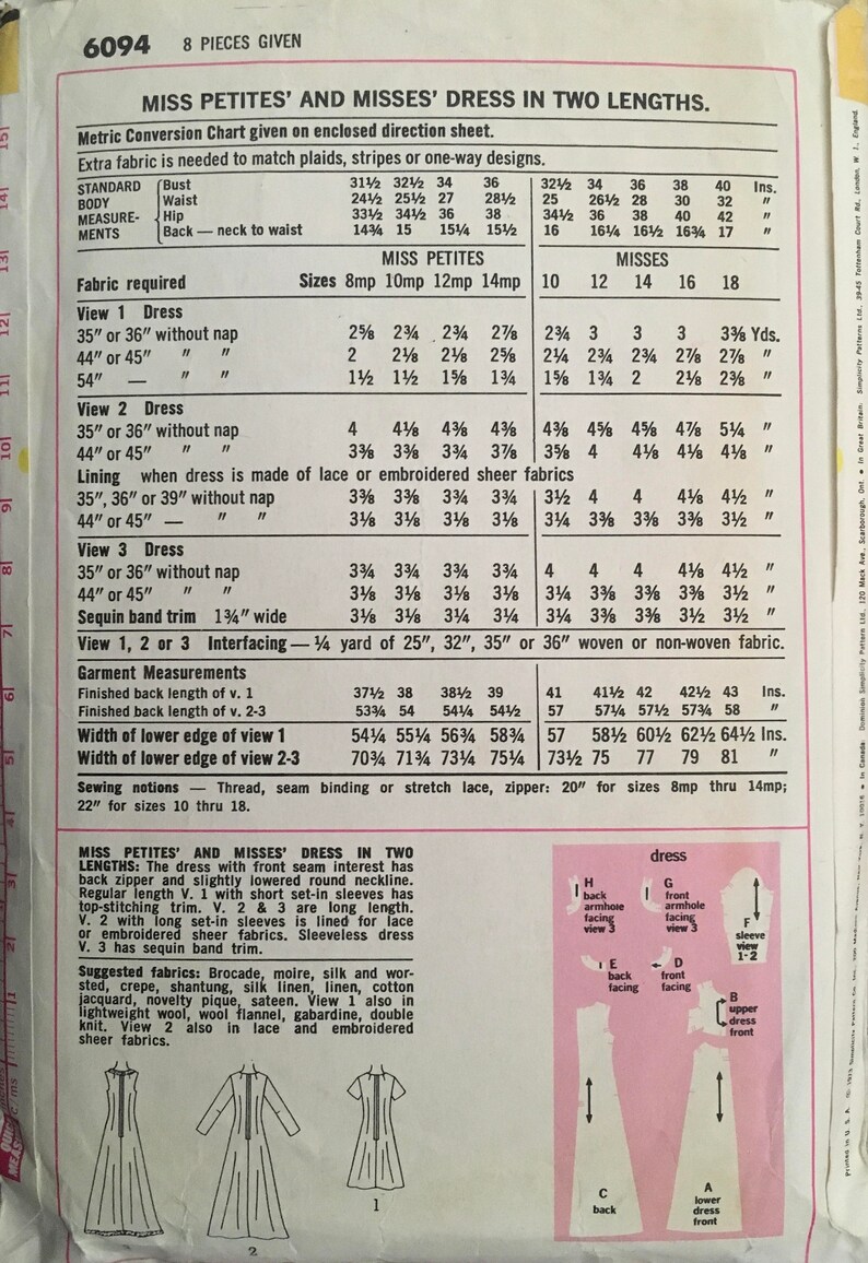 Simplicity 6094 Sewing Pattern vintage CUT - Etsy