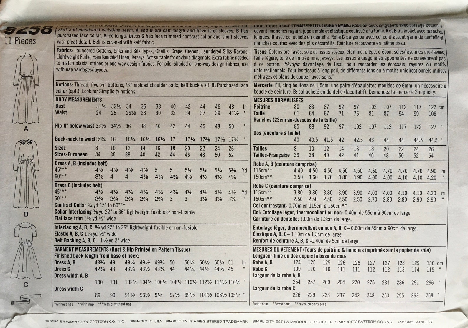 Simplicity 9258 Sewing Pattern Vintage UNCUT | Etsy