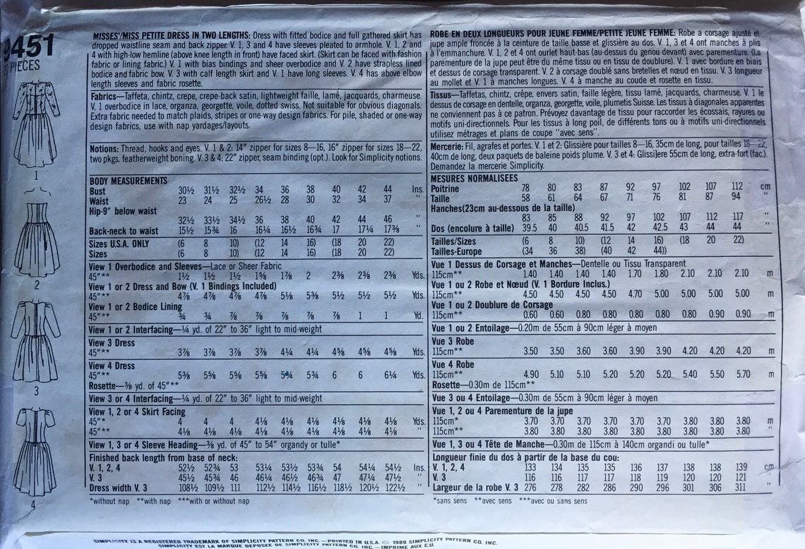 Simplicity 9451 Sewing Pattern Vintage CUT | Etsy
