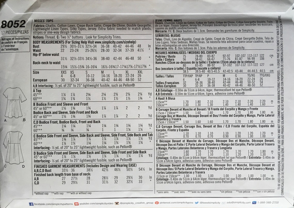 Simplicity 8052 Sewing Pattern UNCUT | Etsy