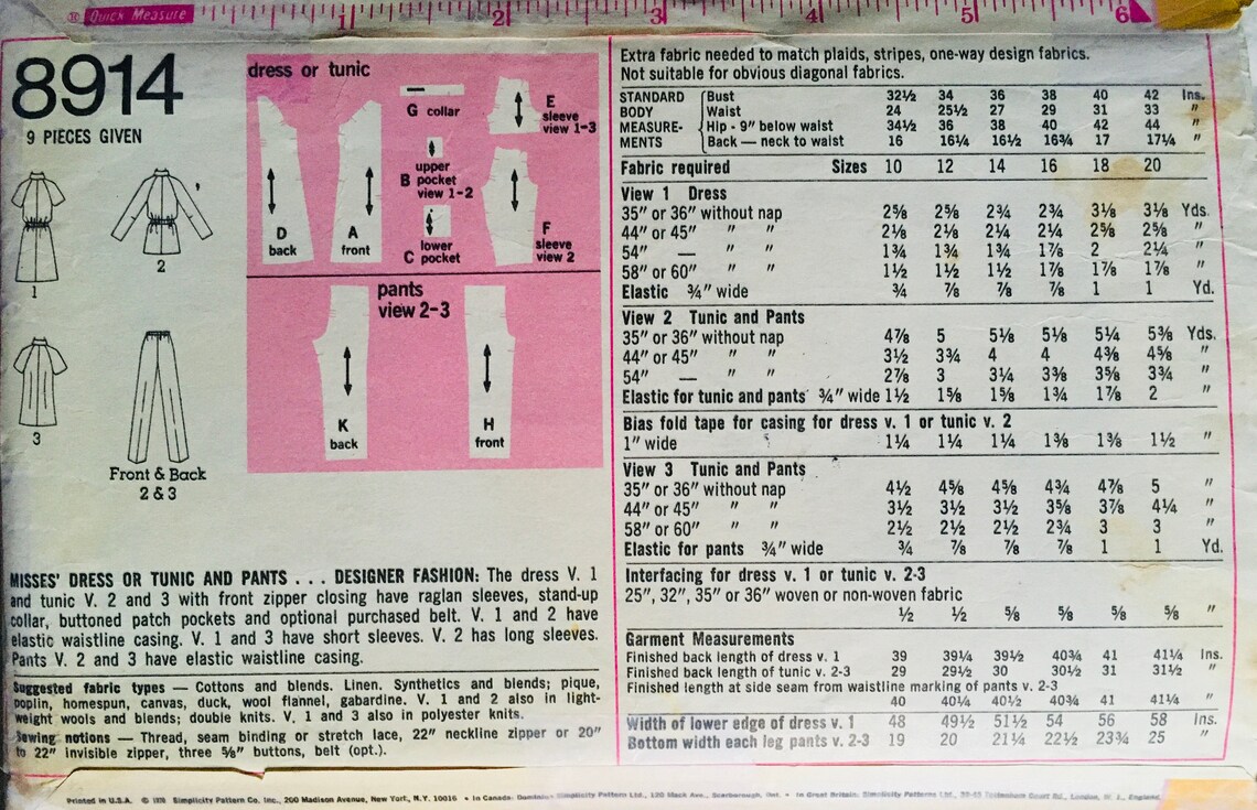 Simplicity 8914 Sewing Pattern vintage CUT - Etsy
