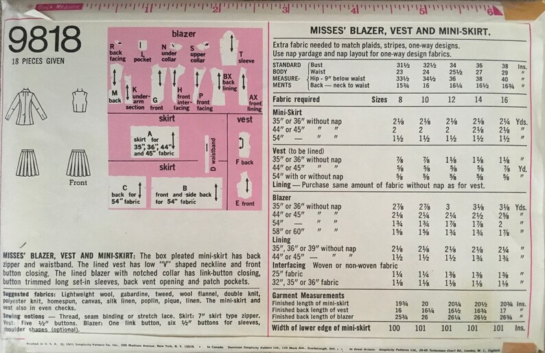Simplicity 9818 Sewing Pattern vintage UNCUT - Etsy