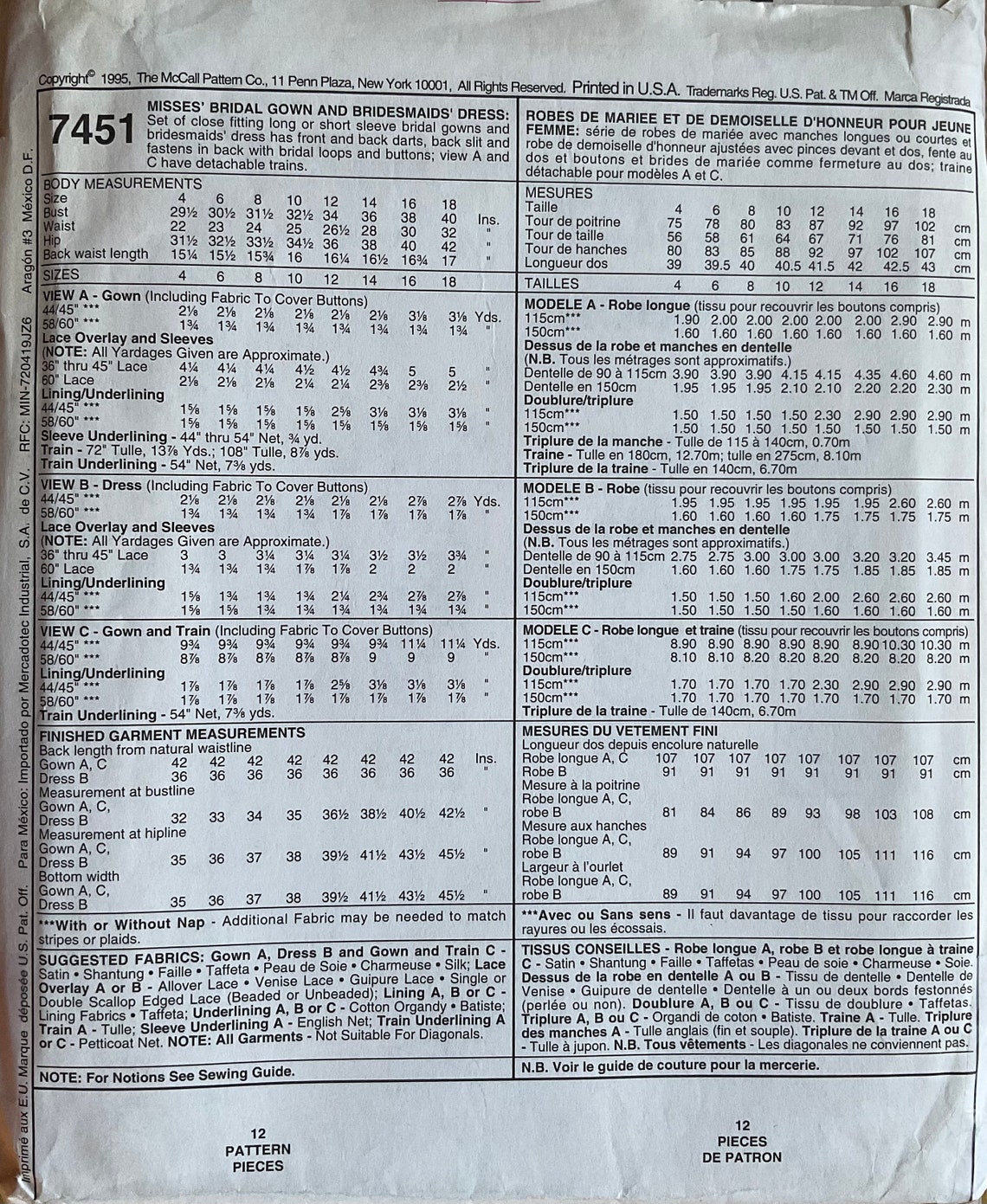 Mccall's 7451 Sewing Pattern vintage UNCUT - Etsy