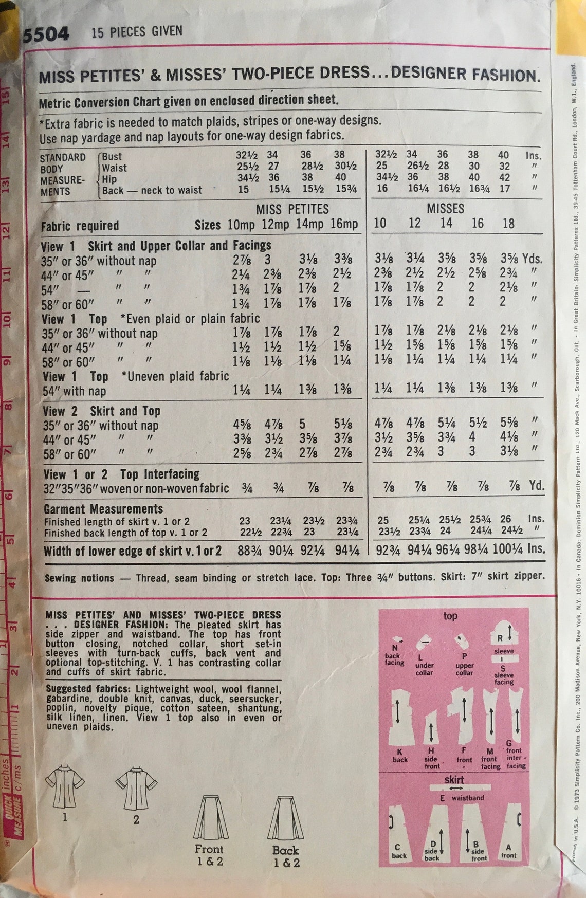 Simplicity 5504 Sewing Pattern vintage CUT - Etsy