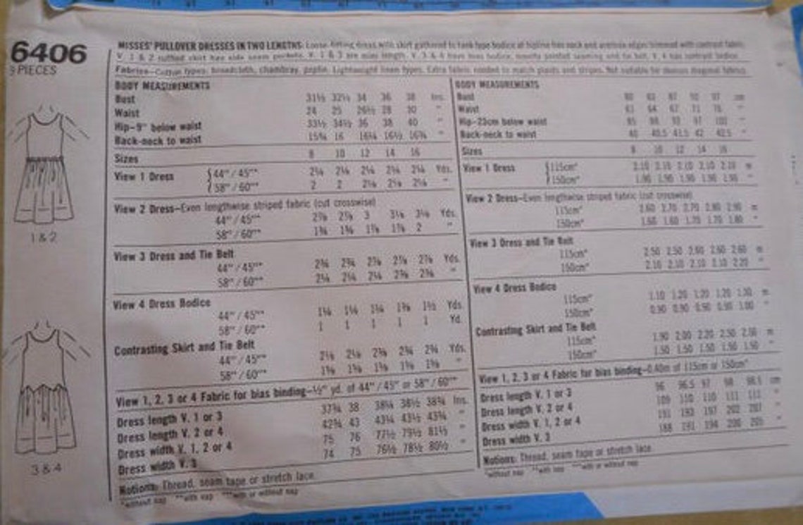 Simplicity 6406 Sewing Pattern Vintage UNCUT | Etsy