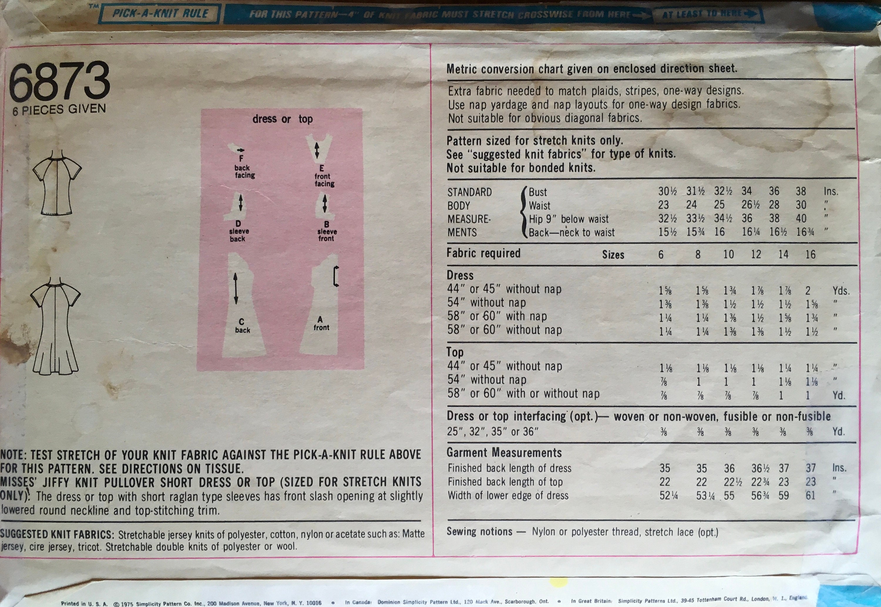 Simplicity 6873 Sewing Pattern Vintage CUT | Etsy