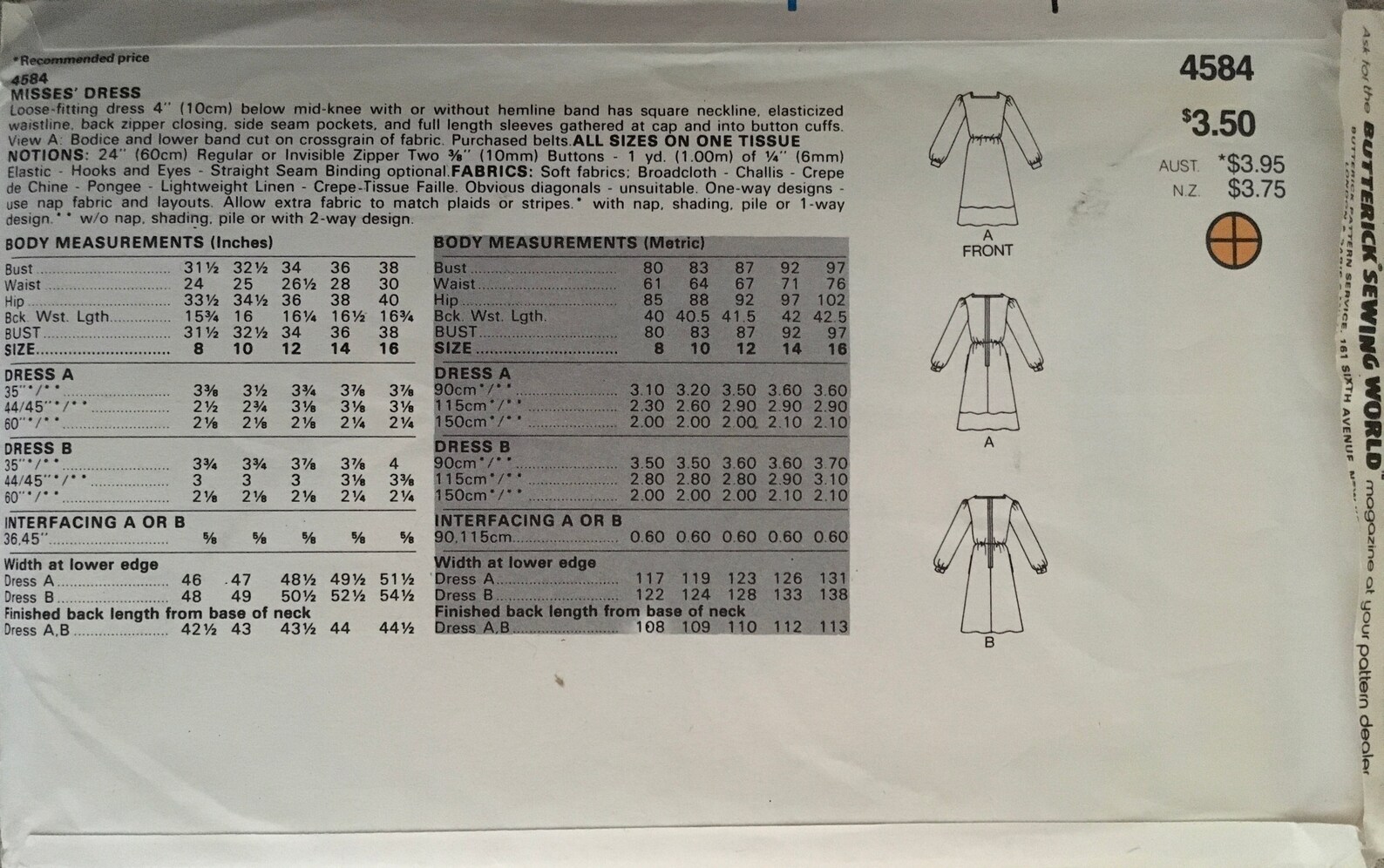 Butterick 4584 Sewing Pattern vintage UNCUT - Etsy